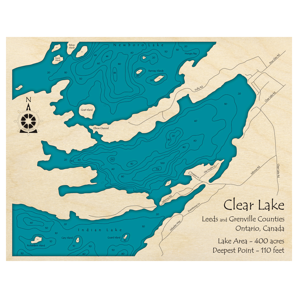 Clear Lake, Ontario 3D Custom Wood Map – Lake Art LLC