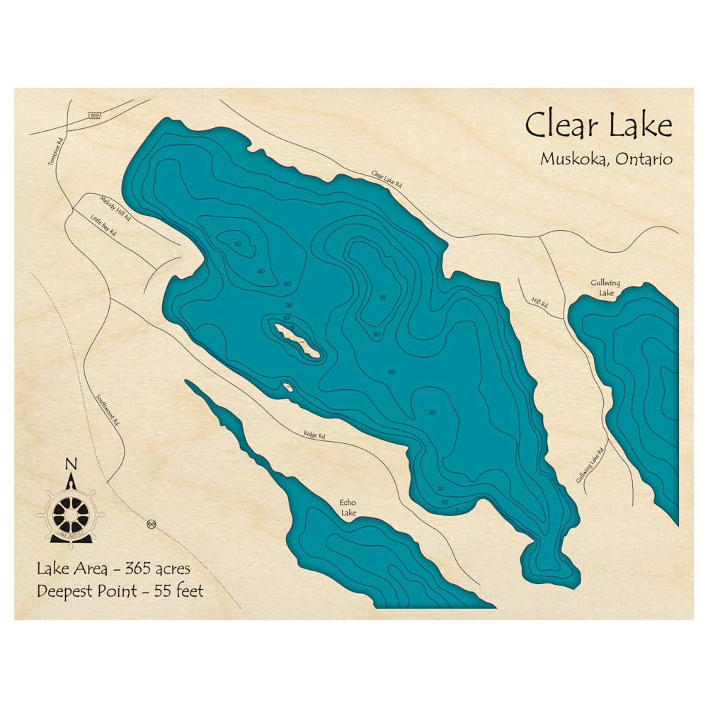 Clear Lake, Ontario 3D Custom Wood Map – Lake Art LLC