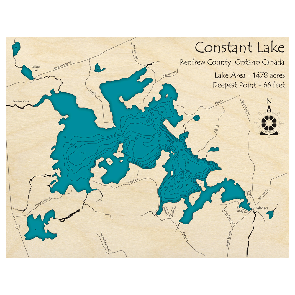 Constant Lake, Ontario 3D Custom Wood Map – Lake Art LLC