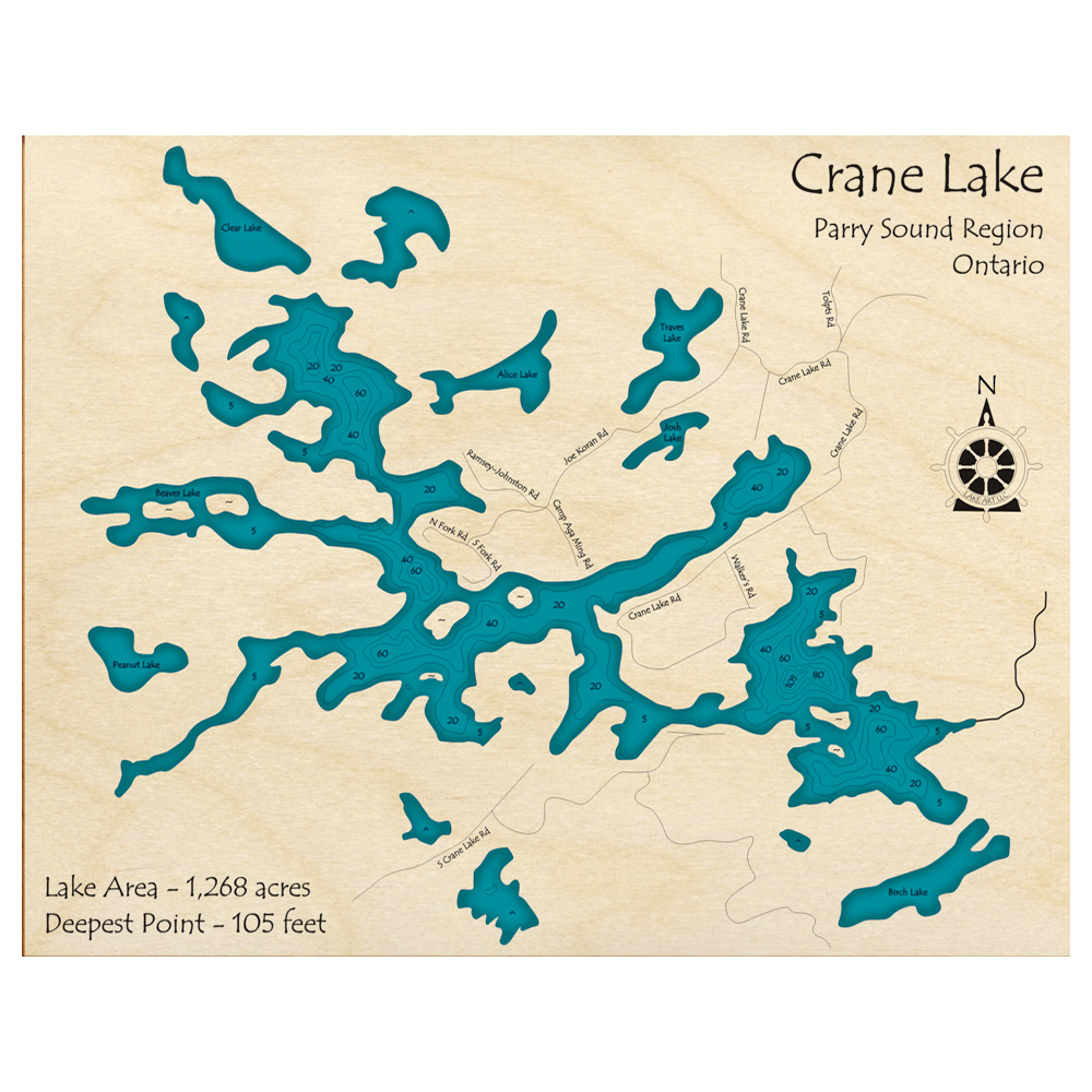 Crane Lake, Ontario 3D Custom Wood Map – Lake Art LLC