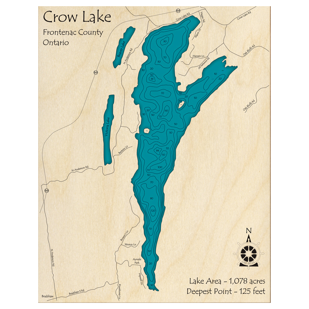Crow Lake, Ontario 3D Custom Wood Map – Lake Art LLC