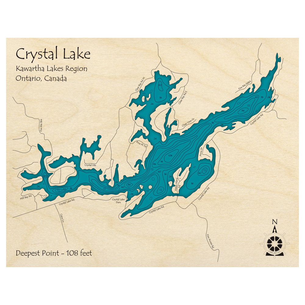 Crystal Lake, Ontario 3D Custom Wood Map – Lake Art LLC