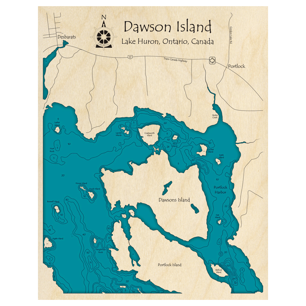 Dawson Island, Ontario 3D Custom Wood Map – Lake Art LLC