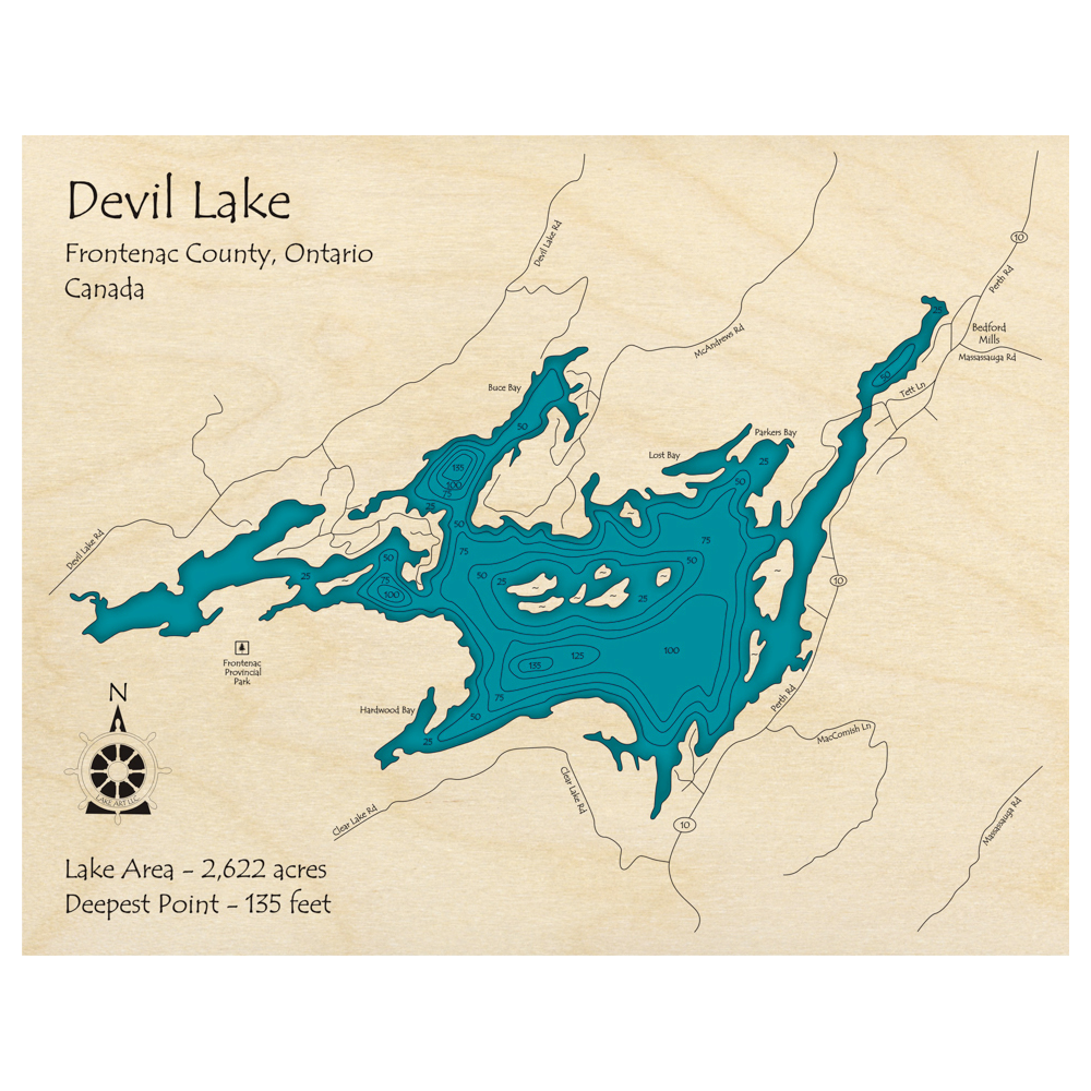 Devil Lake, Ontario 3D Custom Wood Map – Lake Art LLC