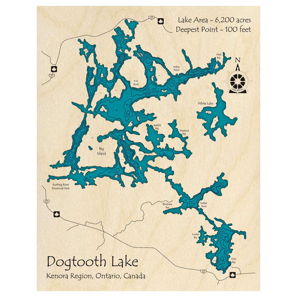 Dogtooth Lake, Ontario 3D Custom Wood Map – Lake Art LLC