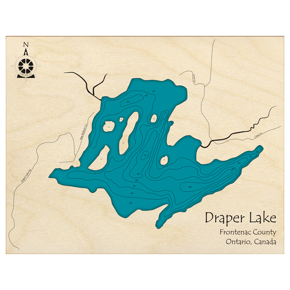Draper Lake, Ontario 3D Custom Wood Map – Lake Art LLC