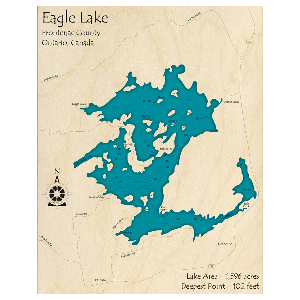 Eagle Lake, Ontario 3D Custom Wood Map – Lake Art LLC