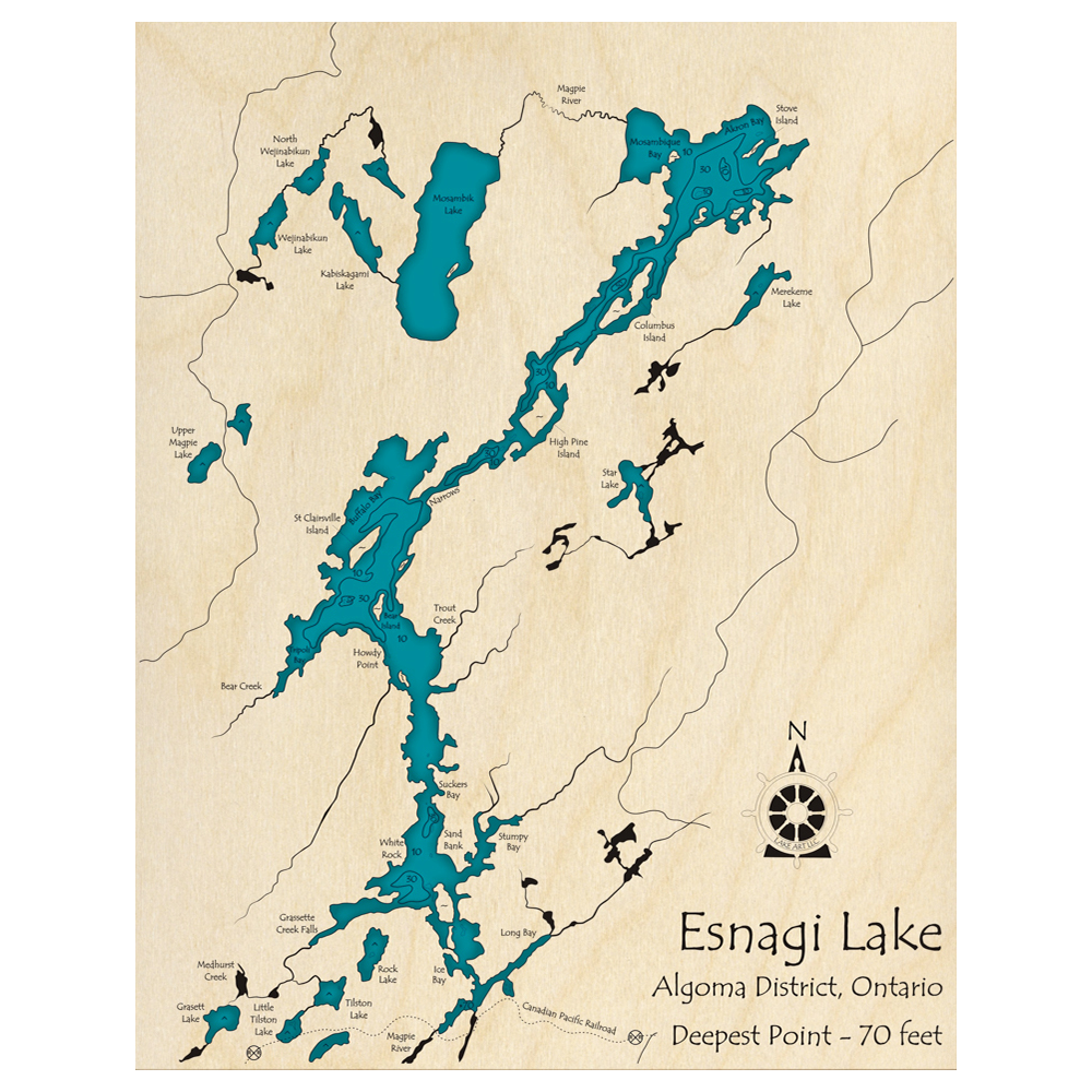 Esnagi Lake, Ontario 3D Custom Wood Map – Lake Art LLC