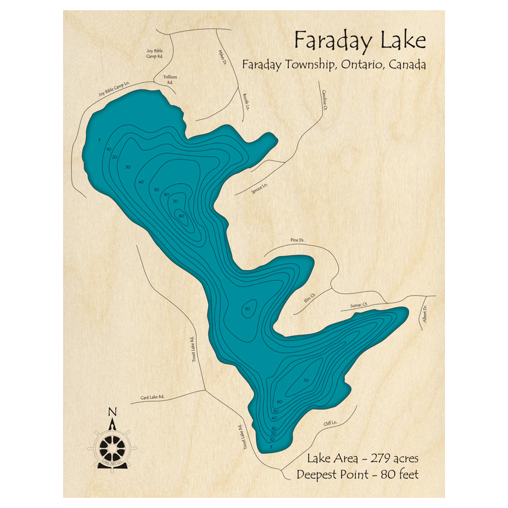 Faraday Lake, Ontario 3D Custom Wood Map – Lake Art LLC