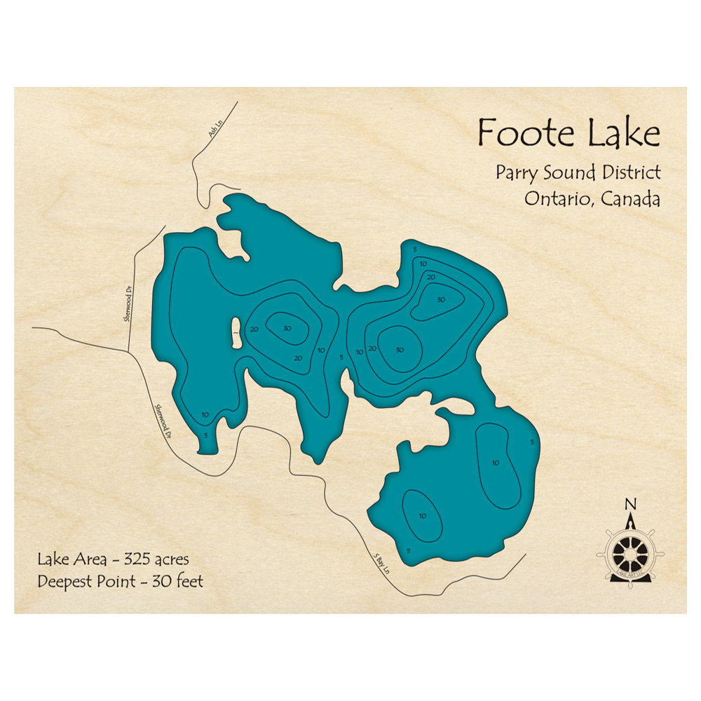 Foote Lake, Ontario 3D Custom Wood Map – Lake Art LLC