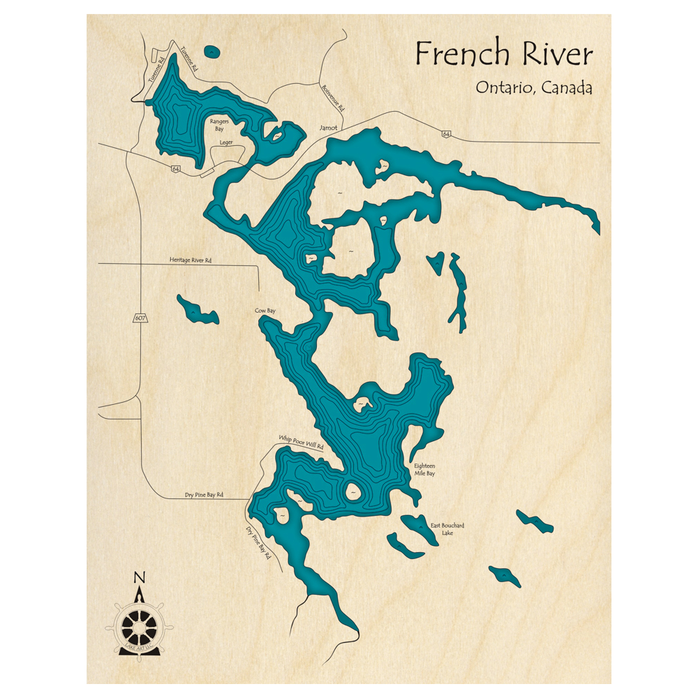 French River at Jamot, Ontario 3D Custom Wood Map – Lake Art LLC
