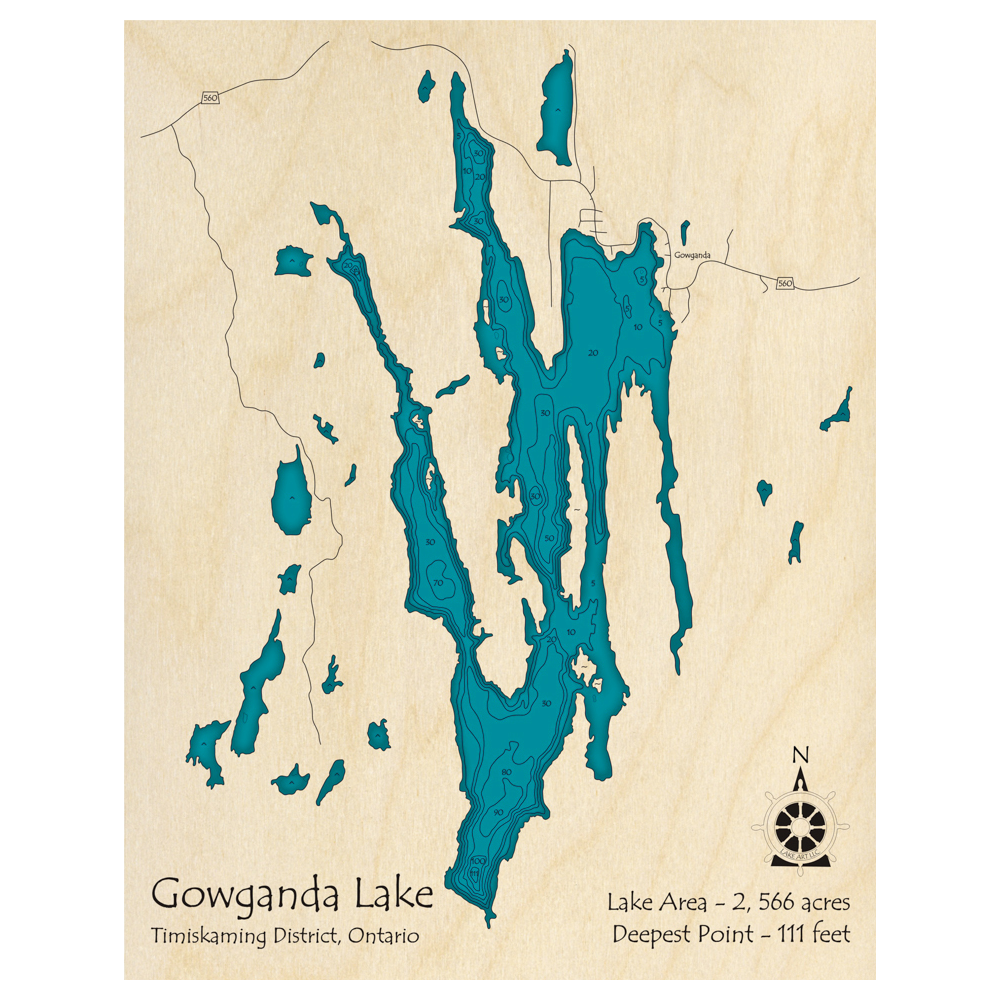 Gowganda Lake, Ontario 3D Custom Wood Map – Lake Art LLC