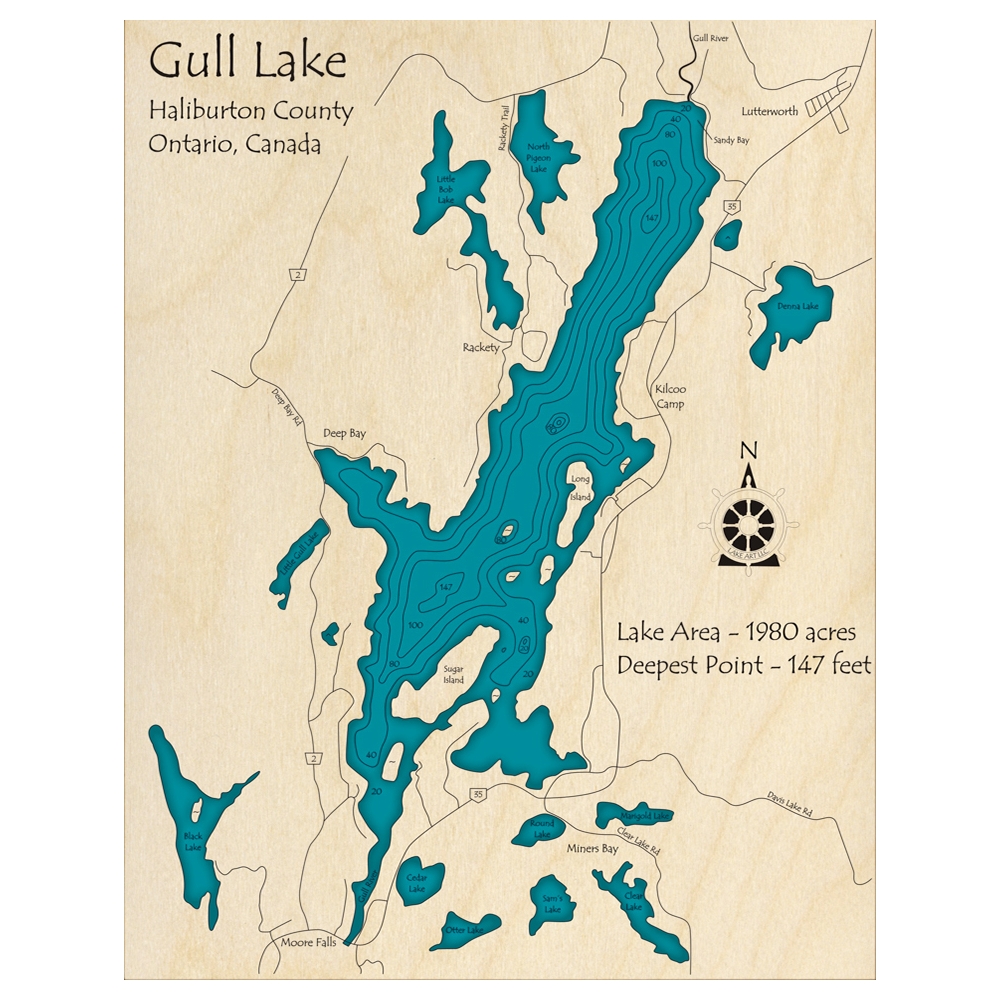Gull Lake, Ontario 3D Custom Wood Map – Lake Art LLC