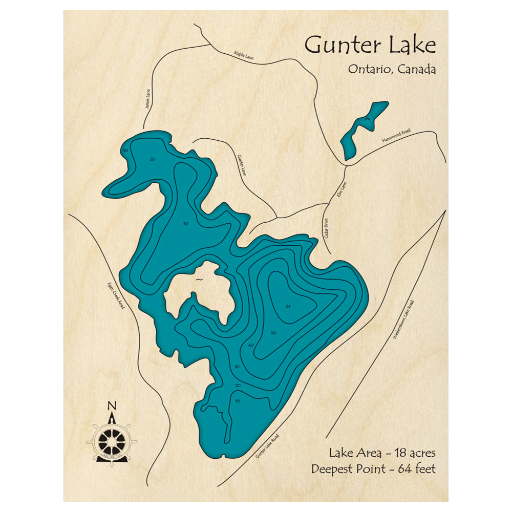 Gunter Lake, Ontario 3D Custom Wood Map – Lake Art LLC