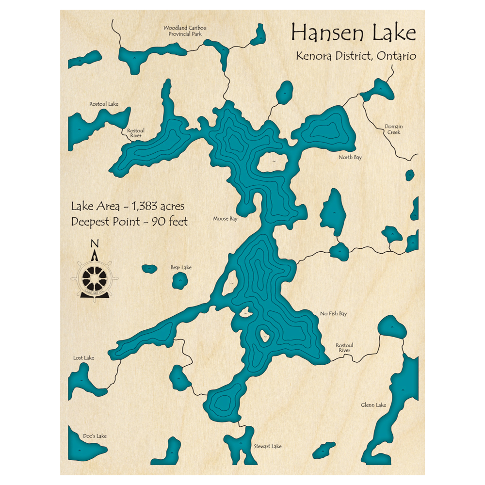 Hansen Lake, Ontario 3D Custom Wood Map – Lake Art LLC