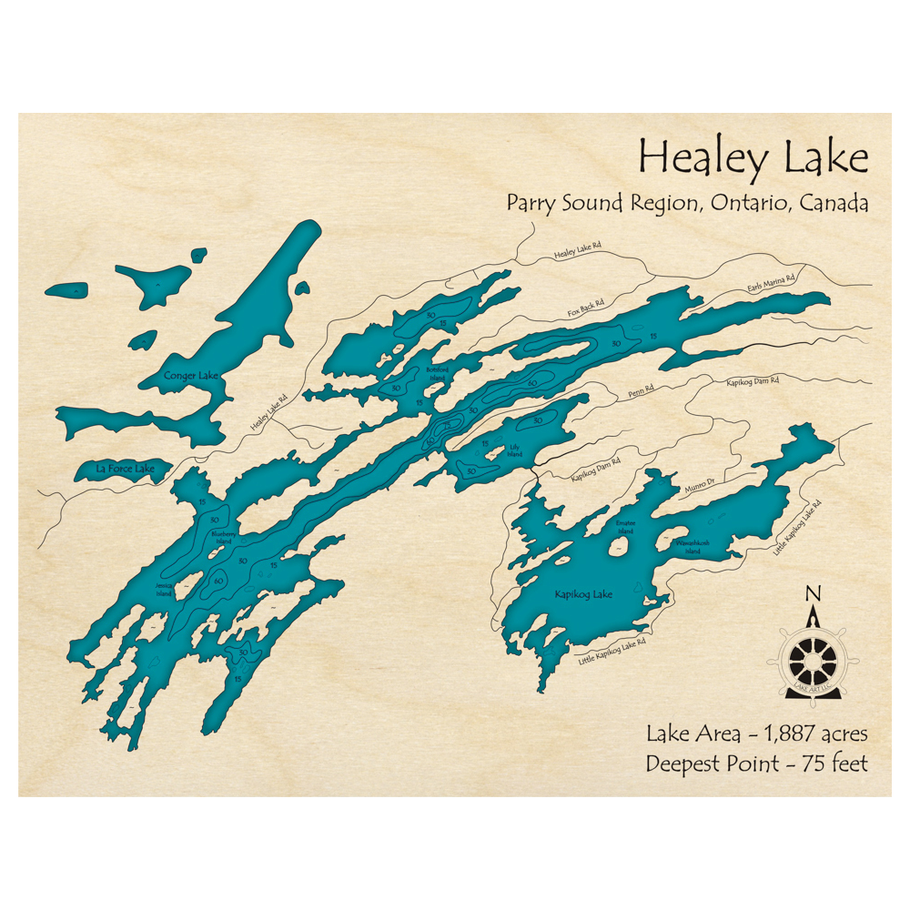 Healey Lake, Ontario 3D Custom Wood Map – Lake Art LLC