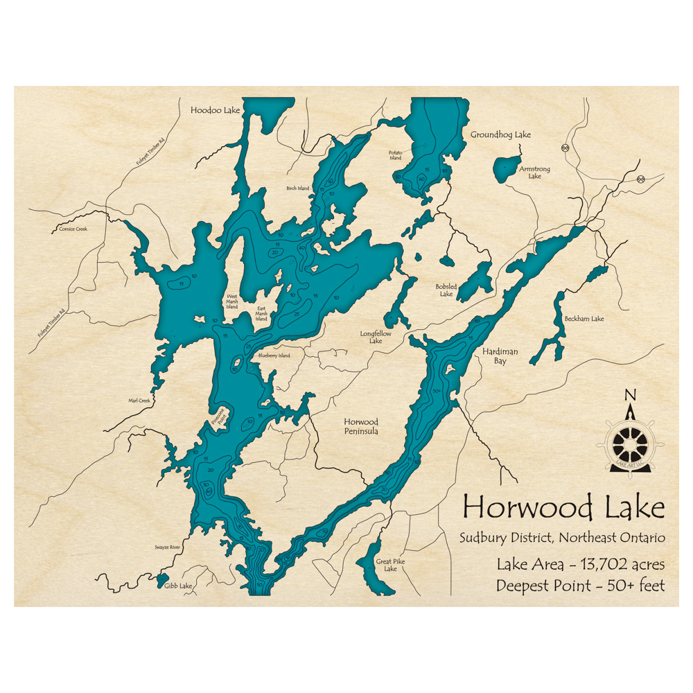 Horwood Lake, Ontario 3D Custom Wood Map – Lake Art LLC