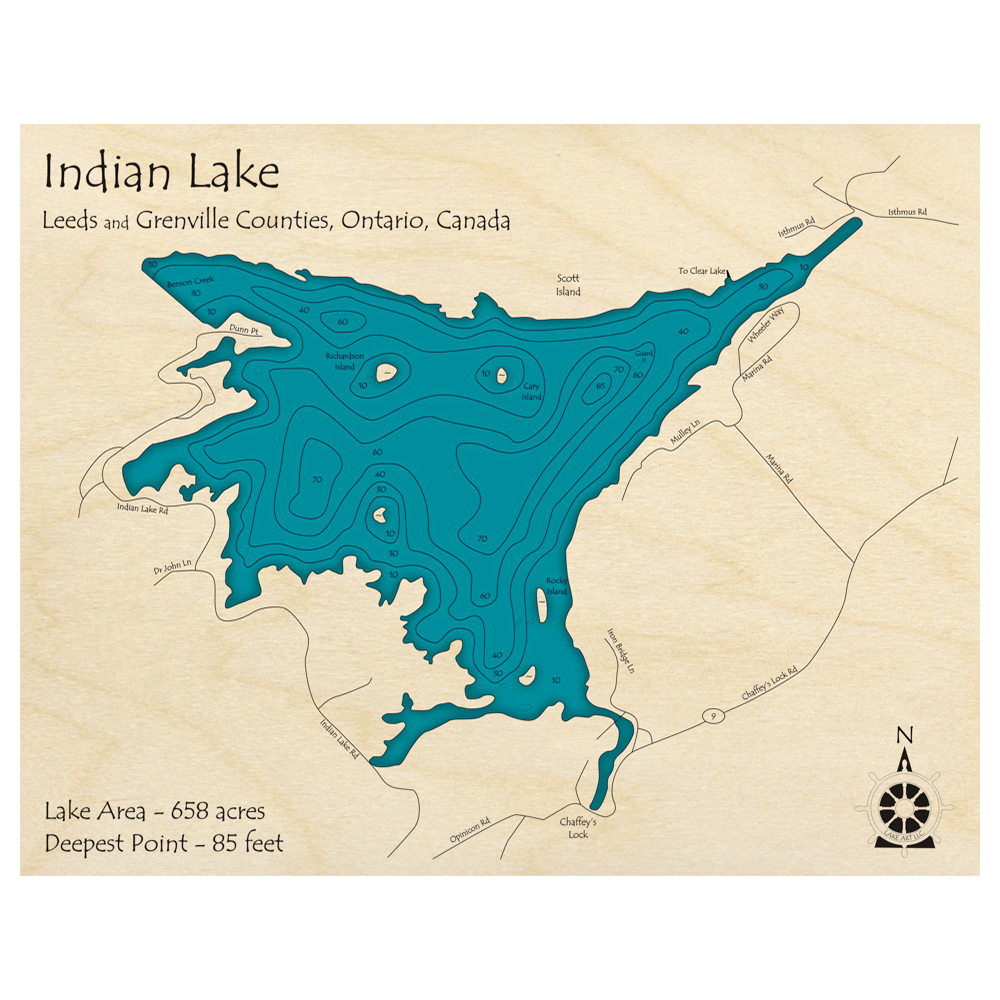 Indian Lake, Ontario 3D Custom Wood Map – Lake Art LLC