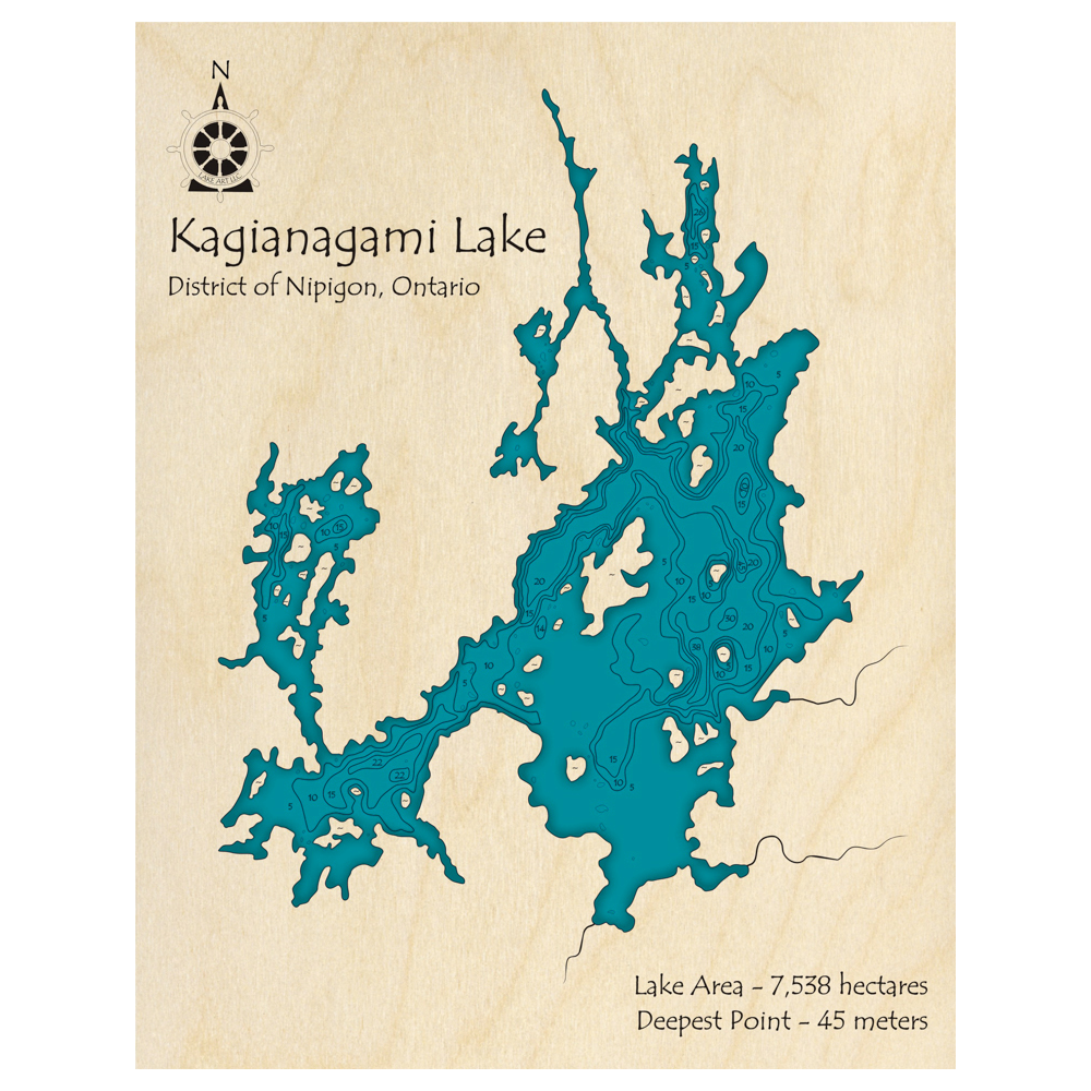 Kagianagami Lake, Ontario 3D Custom Wood Map – Lake Art LLC