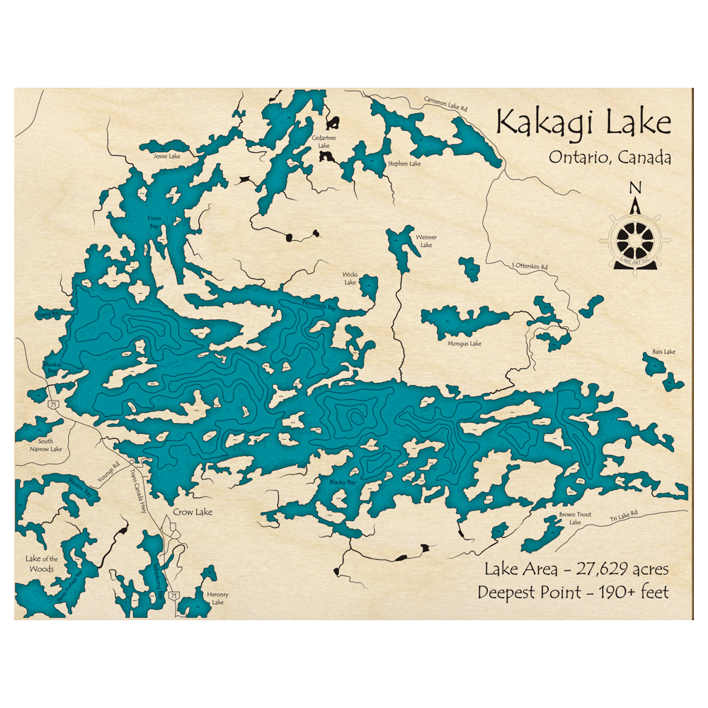Kakagi Lake, Ontario 3D Custom Wood Map – Lake Art LLC