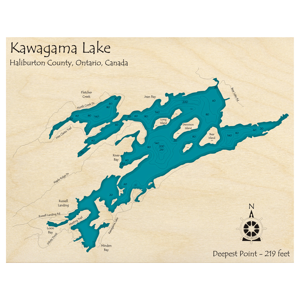 Kawagama Lake, Ontario 3D Custom Wood Map – Lake Art LLC