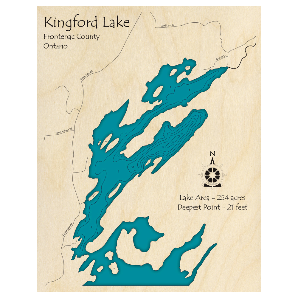 Kingsford Lake, Ontario 3D Custom Wood Map – Lake Art LLC