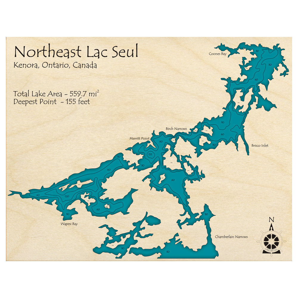 Lac Seul, Ontario 3D Custom Wood Map – Lake Art LLC