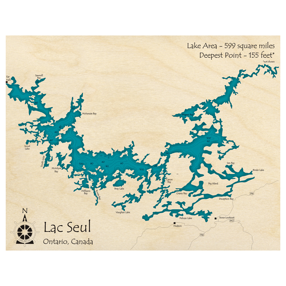 Lac Seul, Ontario 3D Custom Wood Map – Lake Art LLC