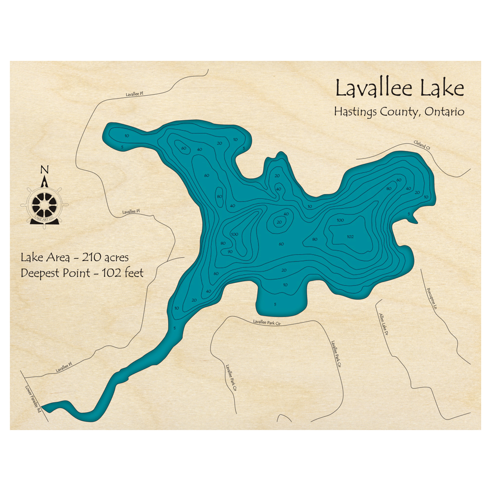 Lavallee Lake, Ontario 3D Custom Wood Map – Lake Art LLC
