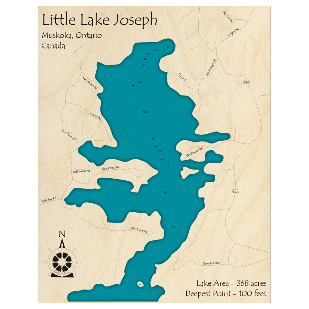 Little Lake Joseph, Ontario 3D Custom Wood Map – Lake Art LLC