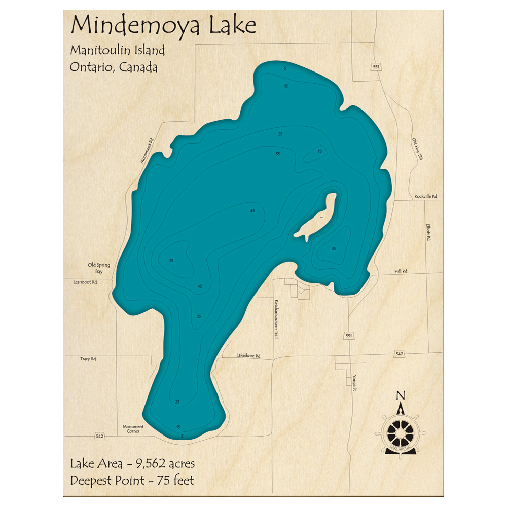 Mindemoya Lake, Ontario 3D Custom Wood Map – Lake Art LLC