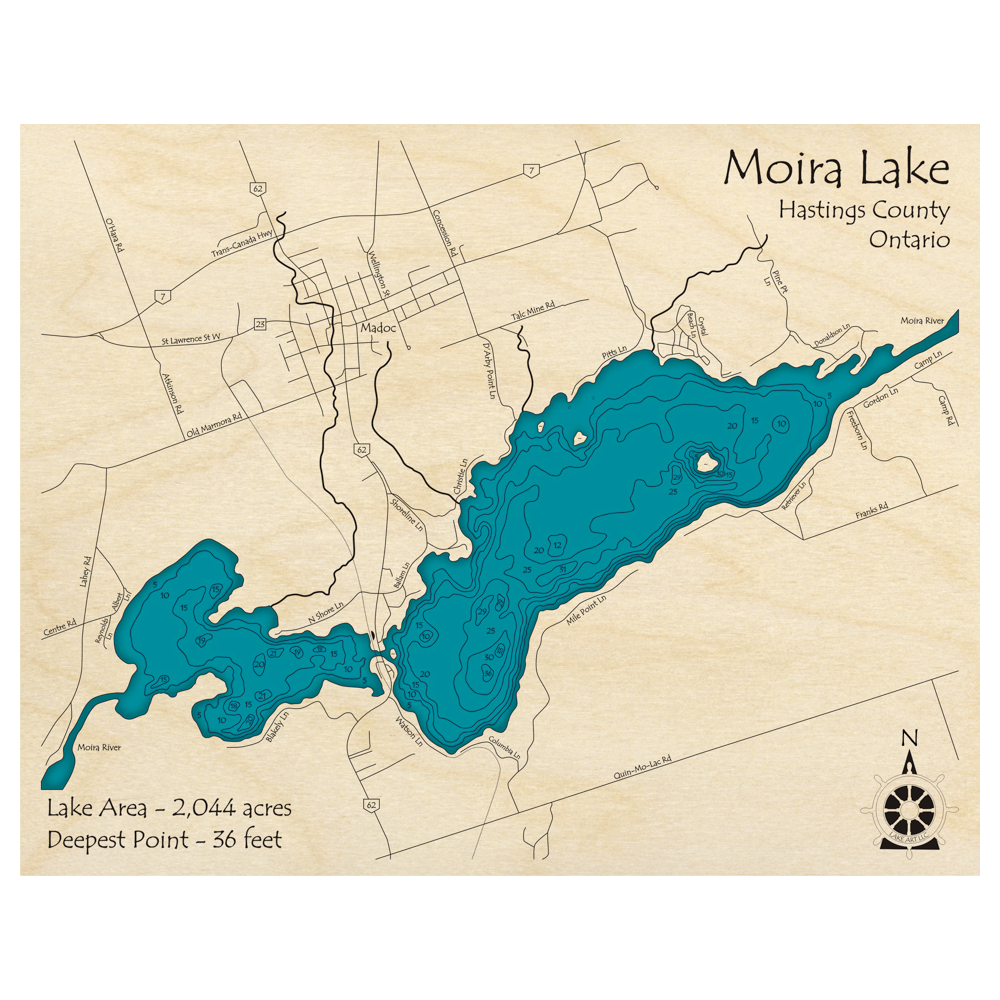 Moira Lake, Ontario 3D Custom Wood Map – Lake Art LLC