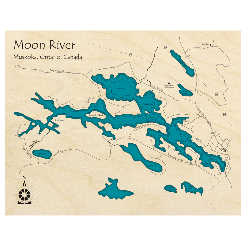 Moon River, Ontario 3D Custom Wood Map – Lake Art LLC