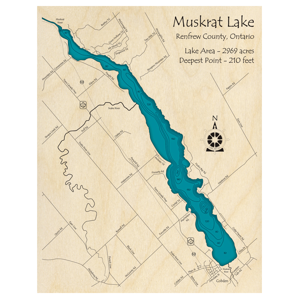 Muskrat Lake, Ontario 3D Custom Wood Map – Lake Art LLC