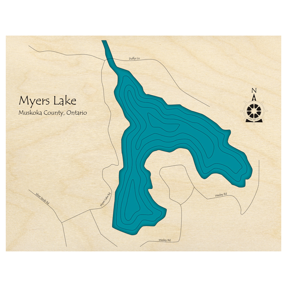 Myers Lake, Ontario 3D Custom Wood Map – Lake Art LLC