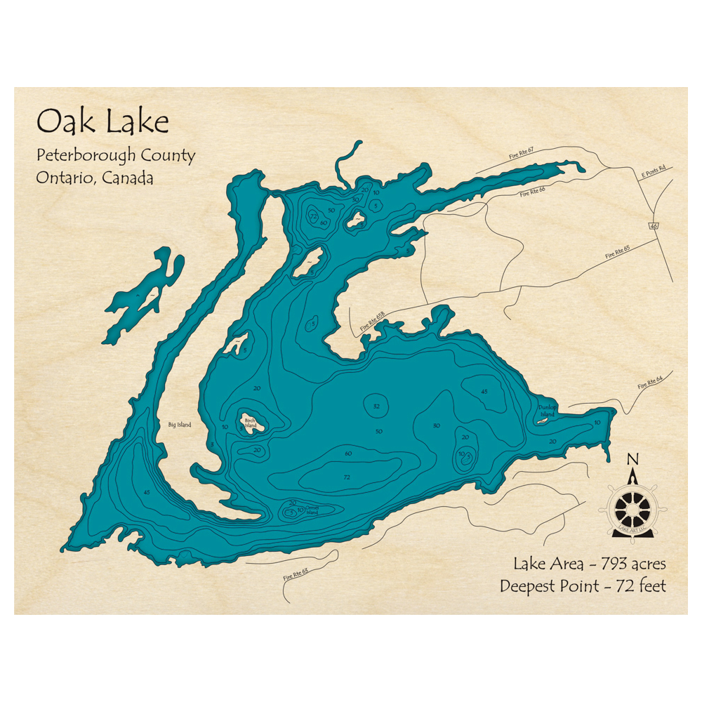 Oak Lake, Ontario 3D Custom Wood Map – Lake Art LLC