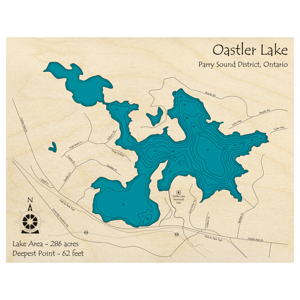 Oastler Lake, Ontario 3D Custom Wood Map – Lake Art LLC