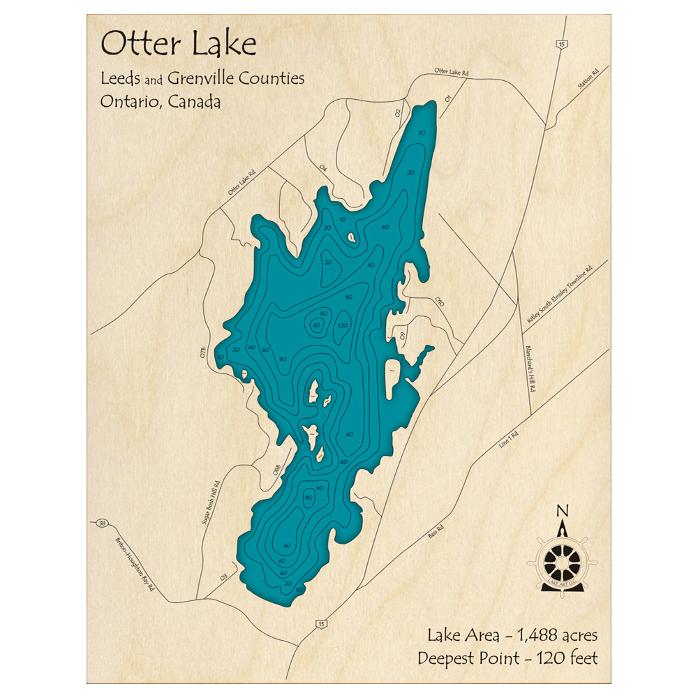 Otter Lake, Ontario 3D Custom Wood Map – Lake Art LLC