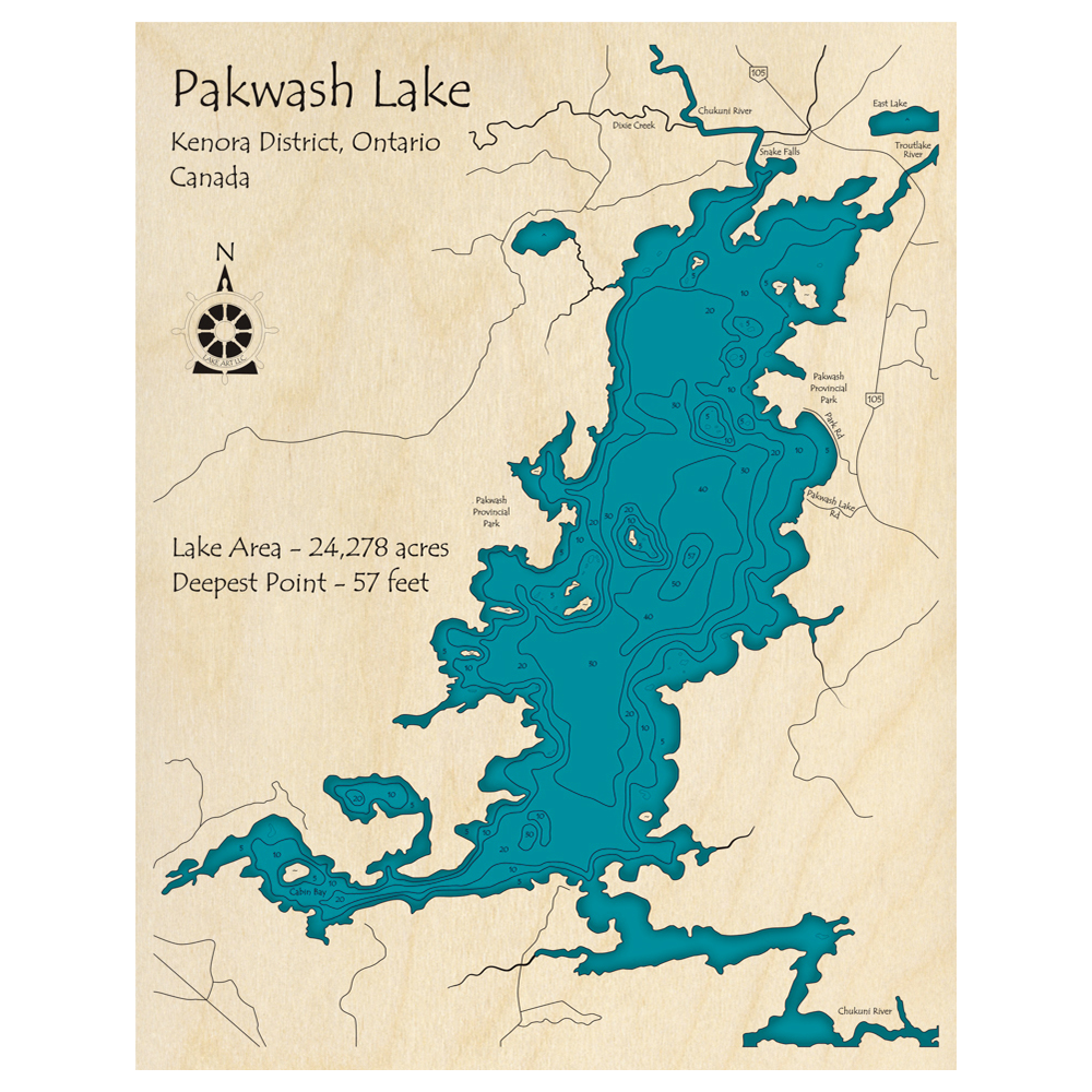 Pakwash Lake, Ontario 3D Custom Wood Map – Lake Art LLC