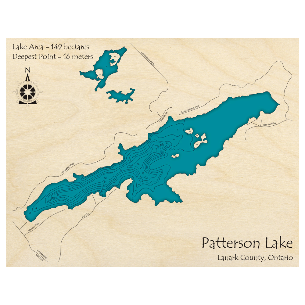 Patterson Lake, Ontario 3D Custom Wood Map – Lake Art LLC