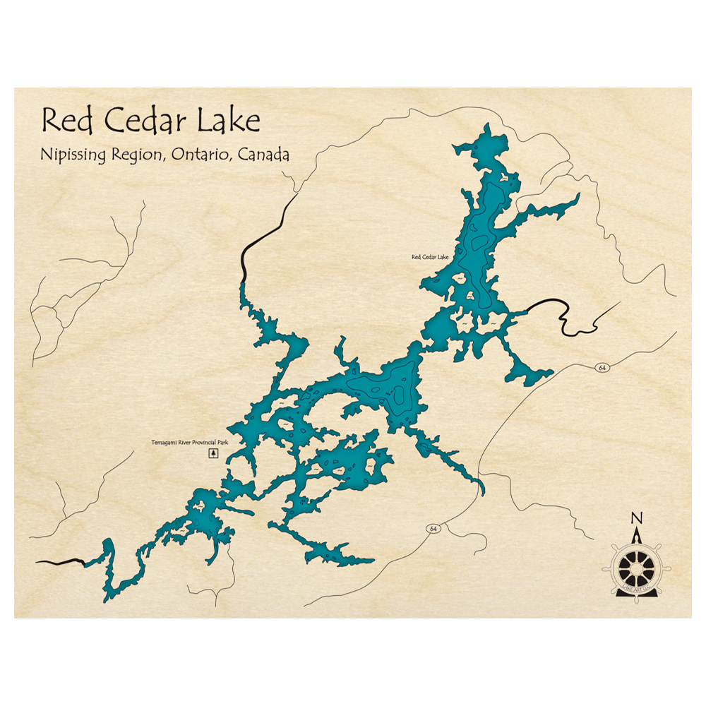 Red Cedar Lake, Ontario 3D Custom Wood Map – Lake Art LLC