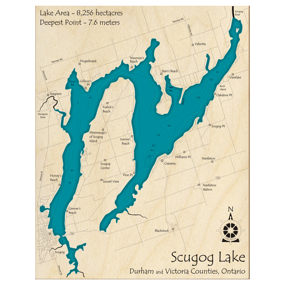 Scugog Lake, Ontario 3D Custom Wood Map – Lake Art LLC