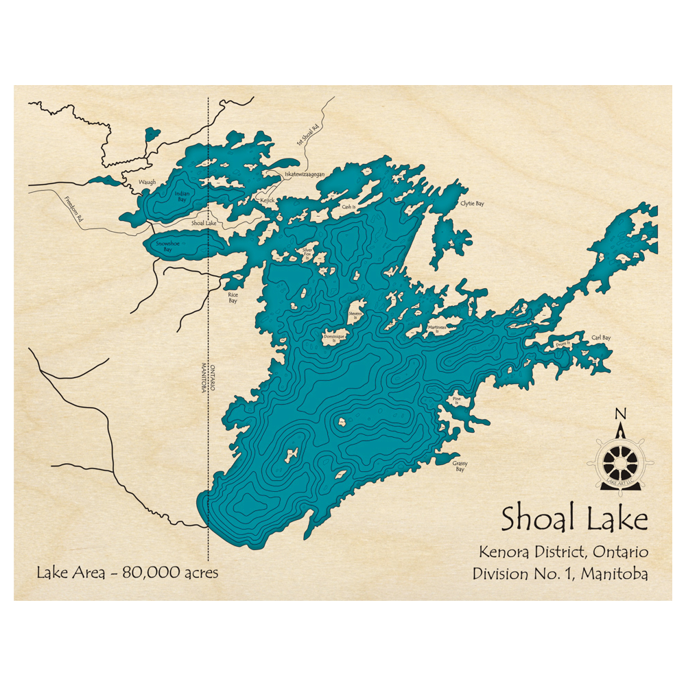 Lake Shoal (ON, MB) 3D Custom Wood Map – Lake Art LLC
