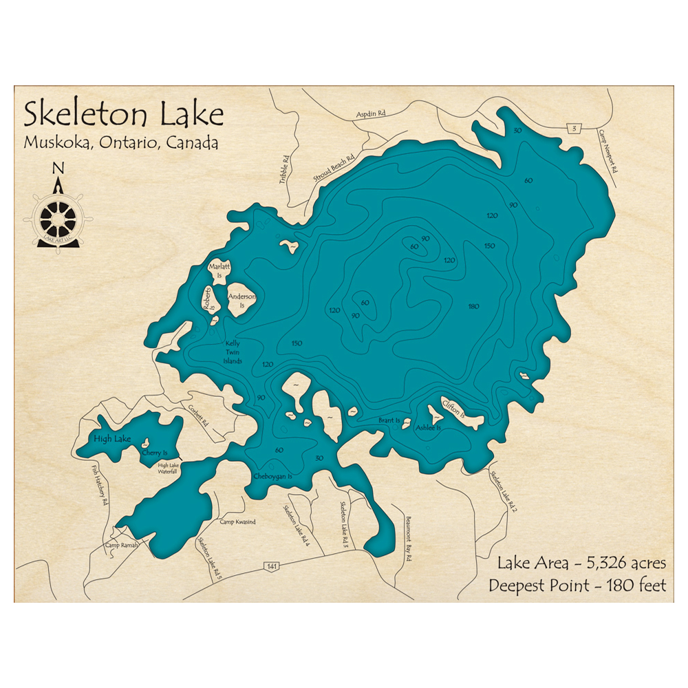 Skeleton Lake, Ontario 3D Custom Wood Map – Lake Art LLC