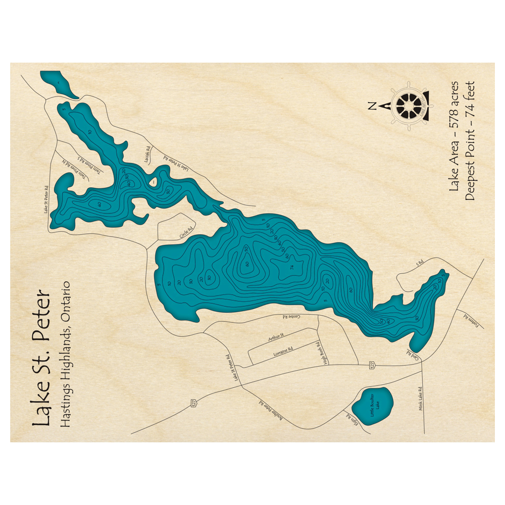 Lake St Peter, Ontario 3D Custom Wood Map – Lake Art LLC