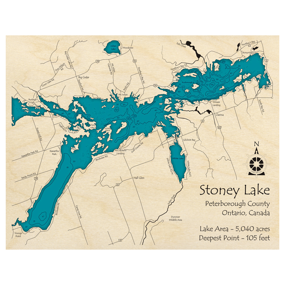 Stoney Lake, Ontario 3D Custom Wood Map – Lake Art LLC