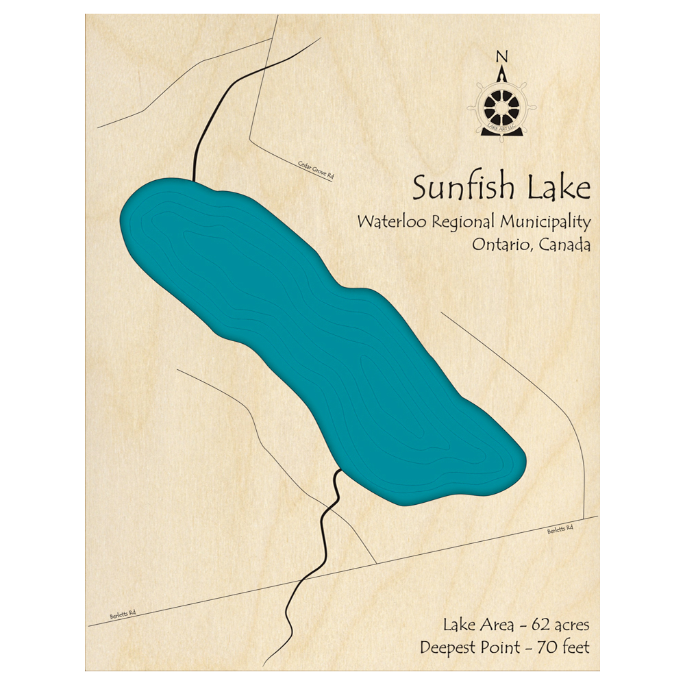 Sunfish Lake, Ontario 3D Custom Wood Map – Lake Art LLC