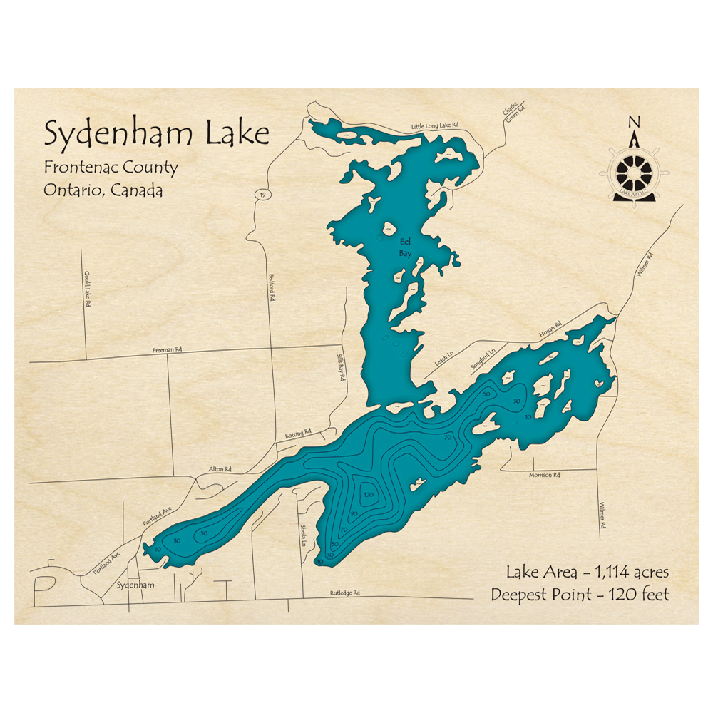 Sydenham Lake, Ontario 3D Custom Wood Map – Lake Art LLC