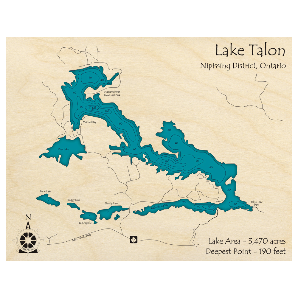 Lake Talon, Ontario 3D Custom Wood Map – Lake Art LLC