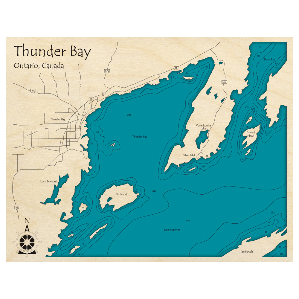 Thunder Bay, Ontario 3D Custom Wood Map – Lake Art LLC